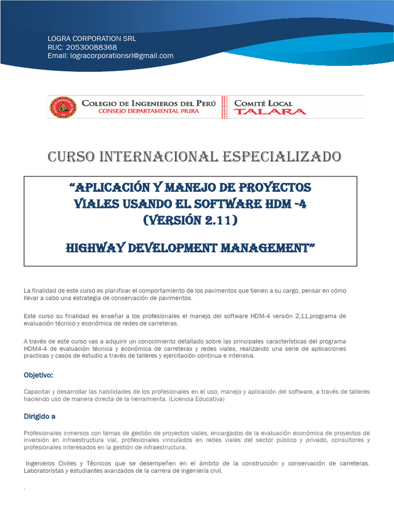 Curso Internacional Especializado HDM-4 Versión 2,11 | PDF | Software de la aplicacion | Software