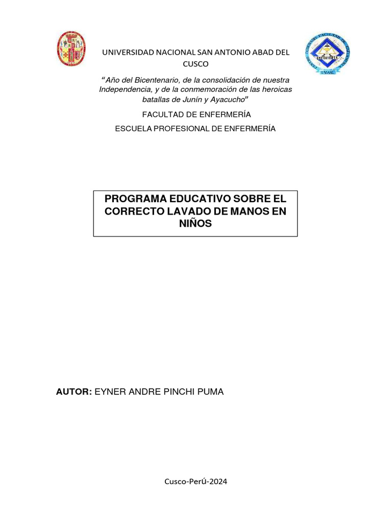 Programa Educativo - Eyner Andre | PDF | Lavado de manos | Microbiología