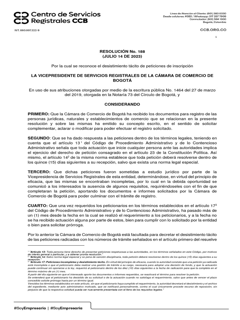 Resoluci N Nro. 18 de 2023 - Desistimiento T Cito | PDF | Petición