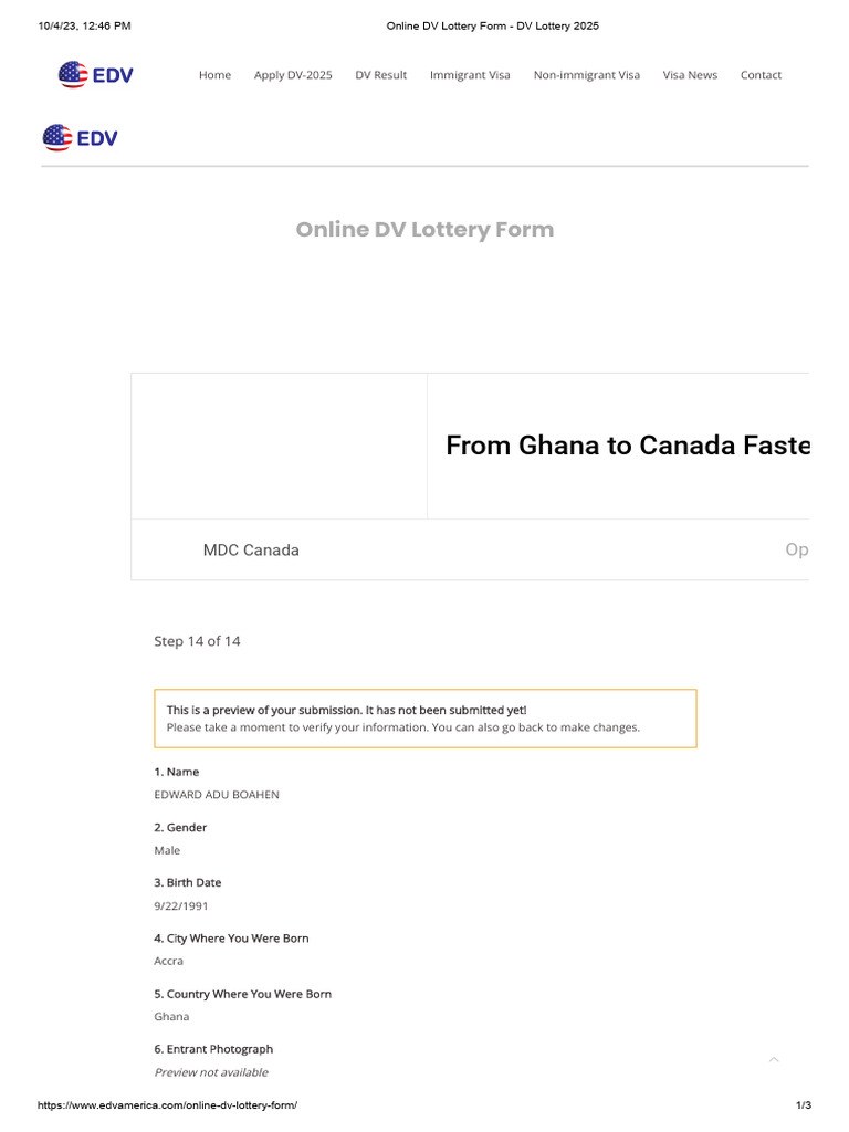 Online DV Lottery Form - DV Lottery 2025 | PDF | Human Migration ...
