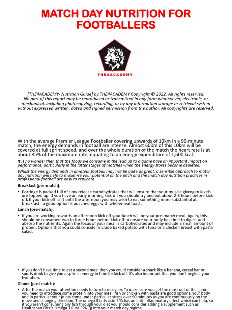 Matchday Nutrition Pdf Omega 3 Fatty Acid Nutrients