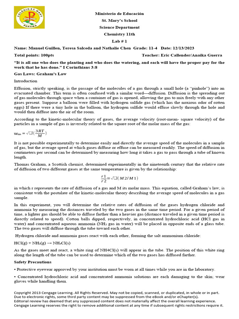Graham's Law Lab - Updated | PDF | Uranium | Gases