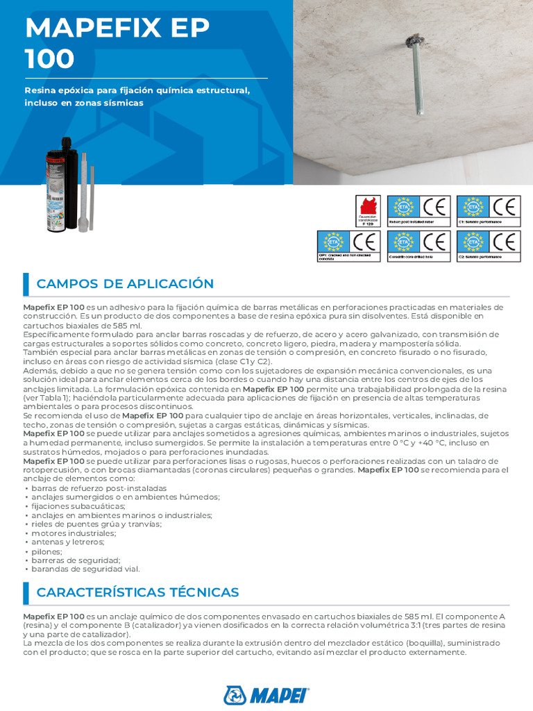 Mapefix EP 100 - COL | PDF | Hormigón | Perforación