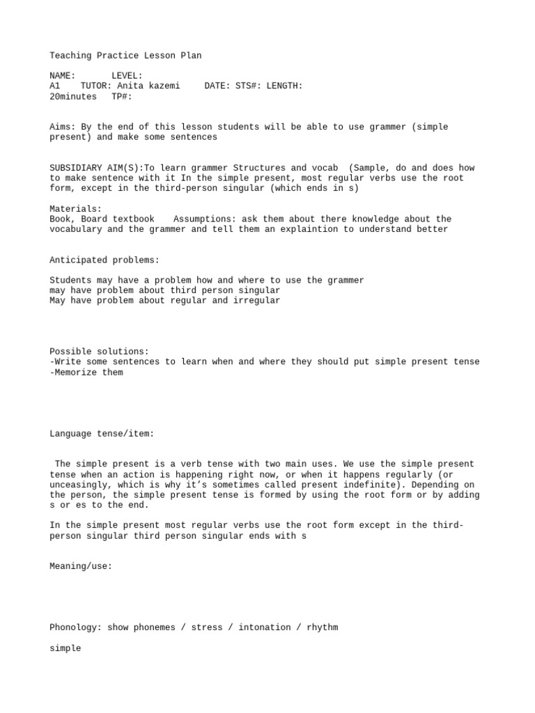 Lesson Plane Grammar PDP PPP | PDF | Grammatical Number | Plural