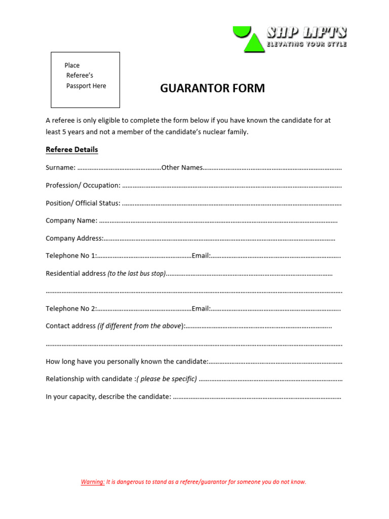 SHP Lifts - Guarantor and Reference Form (1) 2 | PDF