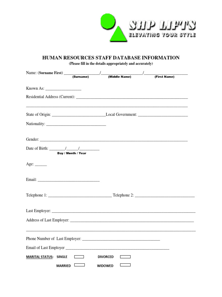 SHP Lifts - Data Information Form. | PDF | Justice | Crime & Violence