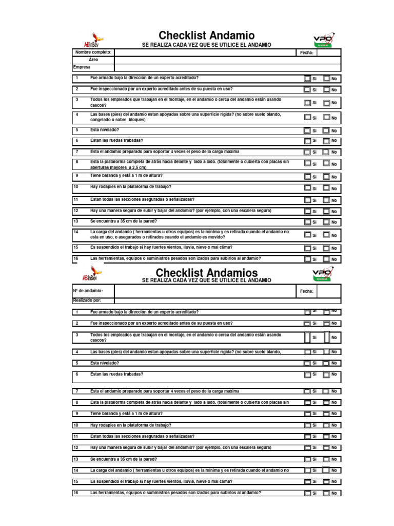 2.- Check List de Inspección de Andamios | PDF | Andamio