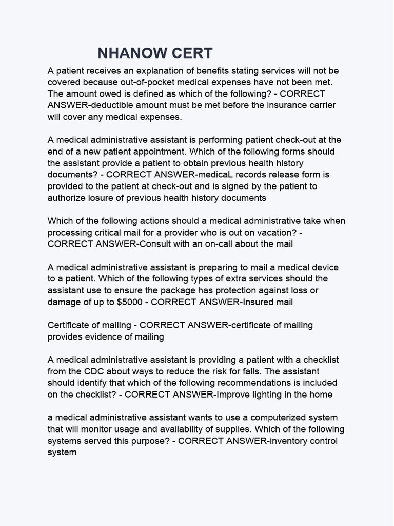 CMAA NHANOW CERT Questions With Verified Correct Answers - Complete ...