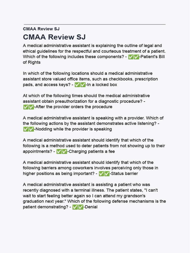 CMAA Review SJ Questions With Verified Correct Answers - Complete ...