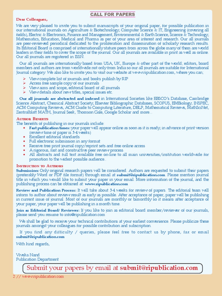 RIP Call For Paper Text Page | PDF | Academic Journal | Applied Mathematics