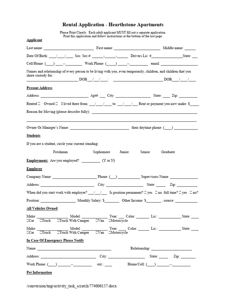 Apartment Application in Word(1) | PDF | Renting