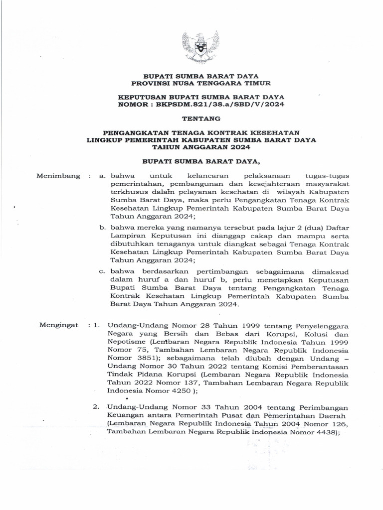 SK Kontrak Rsud 2024 | PDF