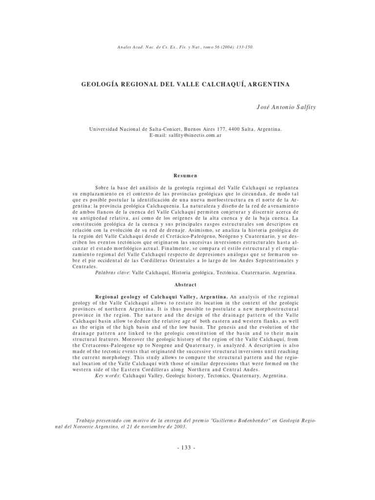 Salfity 2004 Calchaquenia | PDF | Andes | Ciencias de la Tierra