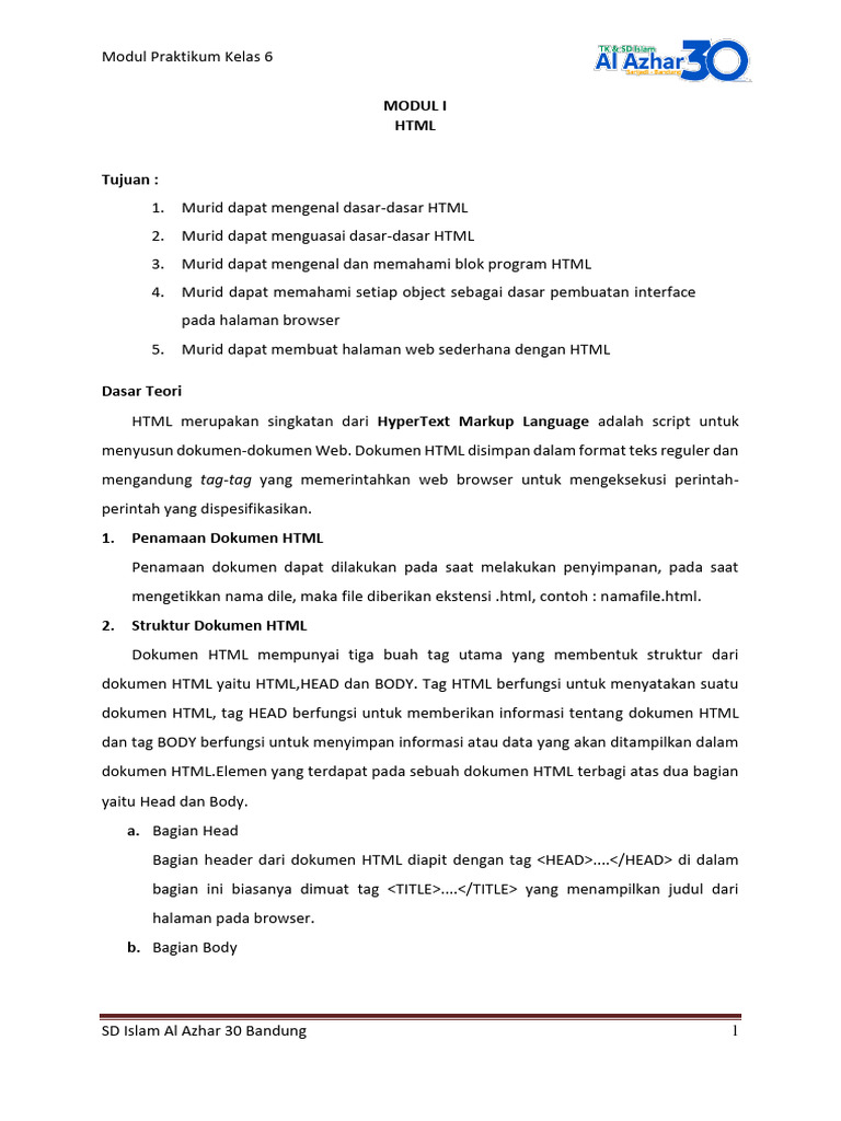Panduan Praktikum HTML Kelas 6 | PDF | Komputer