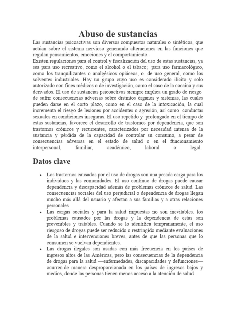 Abuso de Sustancias | PDF | La dependencia de sustancias | Drogas
