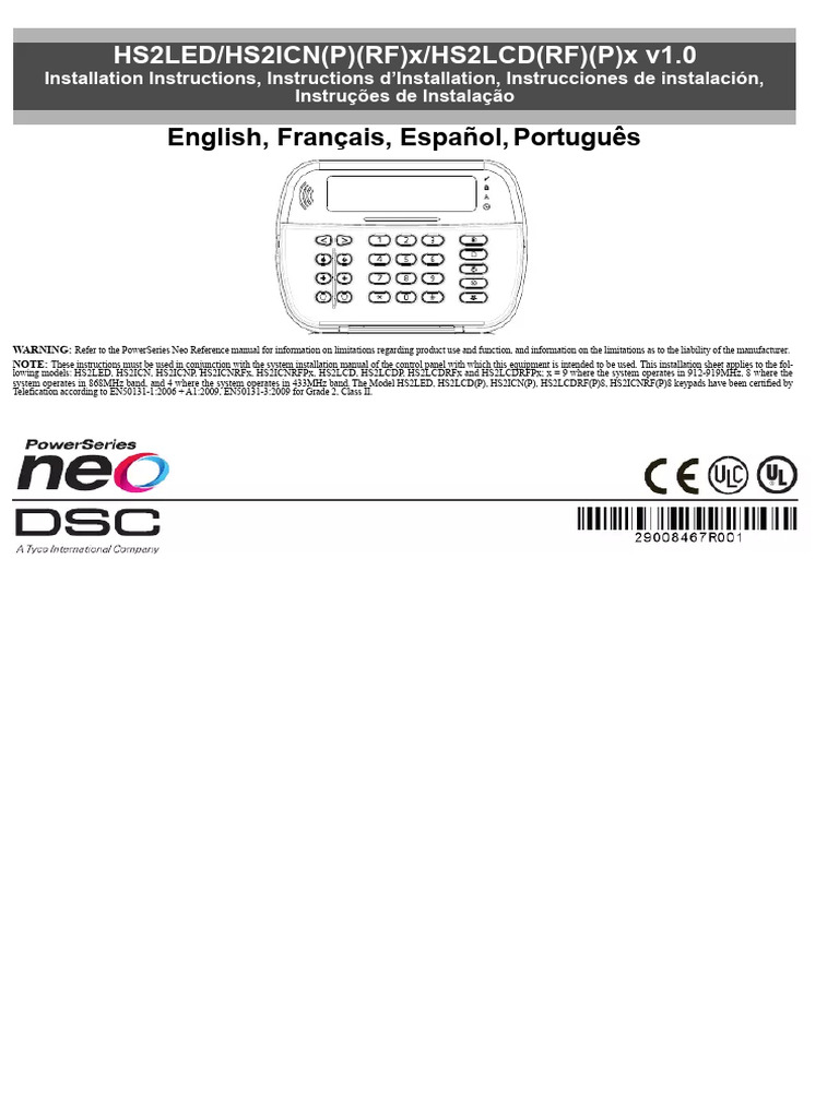 Manual de Usuario DSC HS2ICN (Español - 40 Páginas) | PDF