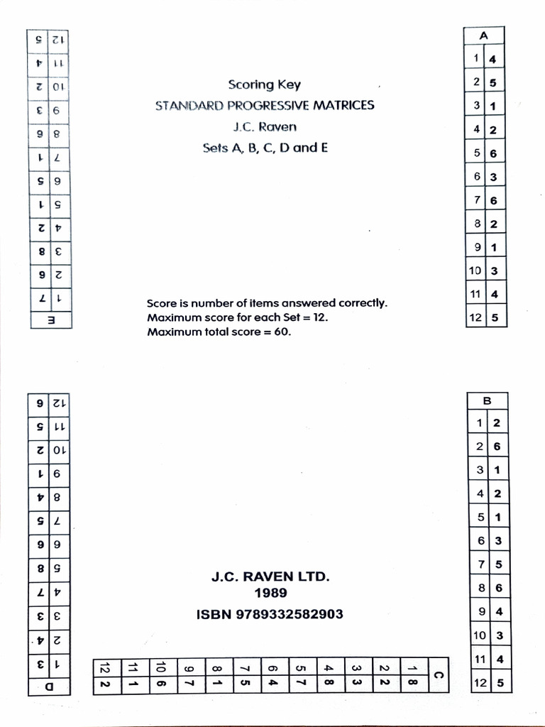 SPM Scoring Key and Norms Guide | PDF | Percentile