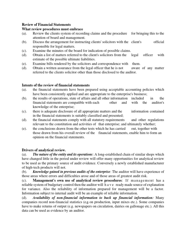Financial Statement Review Procedures | PDF | Financial Statement | Audit