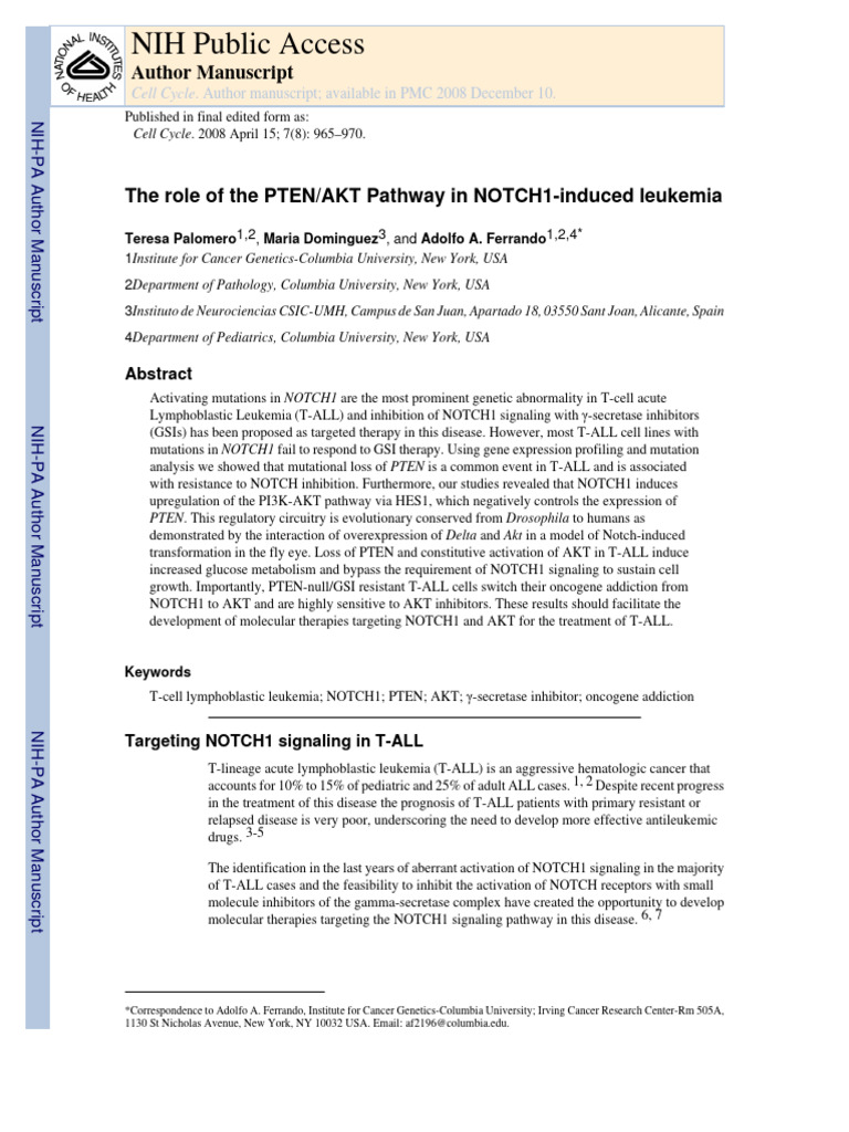 The Role of The PTEN:AKT Pathway in NOTCH1-induced Leukemia | PDF ...