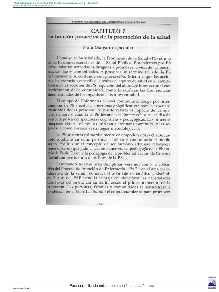Introducción A La Enfermería. Una Contribución A La Salud Colectiva - Capítulo 7. Autor JACQUIER ...