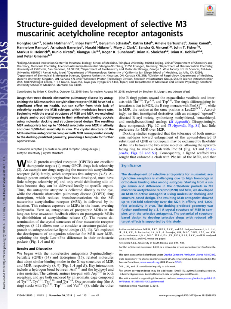 Liu Et Al 2018 Structure Guided Development of Selective m3 Muscarinic ...
