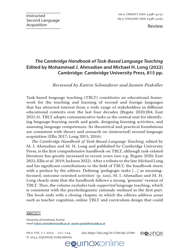 The Cambridge Handbook of Task Based Lan | PDF | Teachers | Language ...
