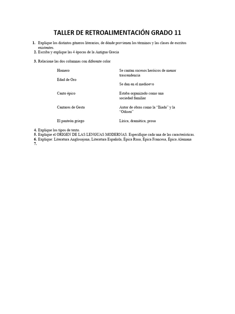 Taller de Retroalimentación Grado 11 | PDF