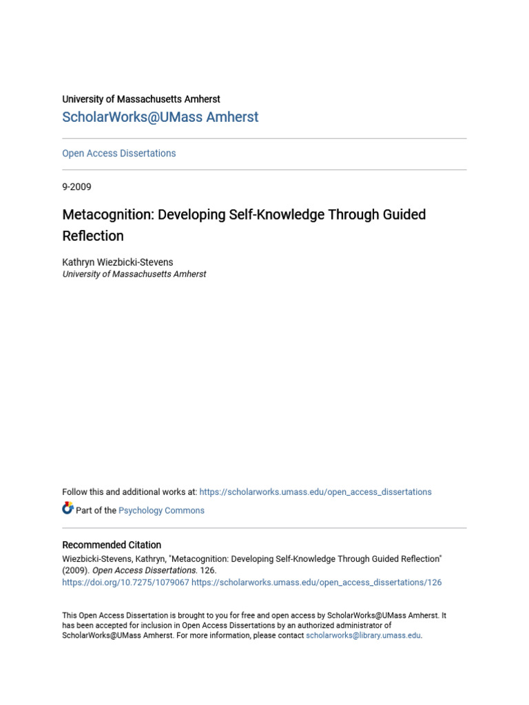 Metacognition - Developing Self-Knowledge Through Guided Reflection | PDF | Metacognition | Learning