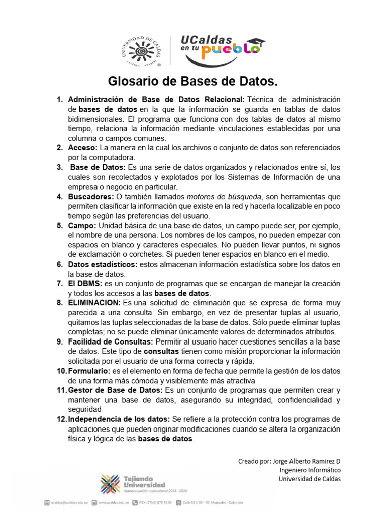 Glosario Bases de Datos | PDF | Bases de datos | SQL