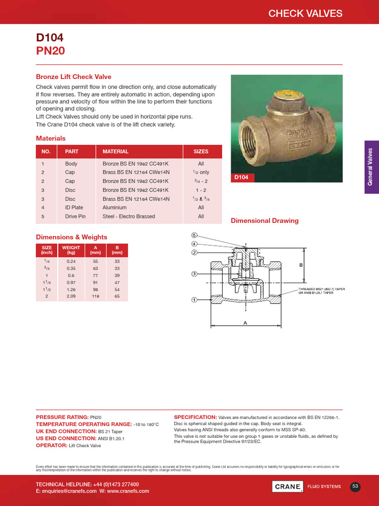 Crane Check Valves Lift | PDF | Valve | Lift (Force)