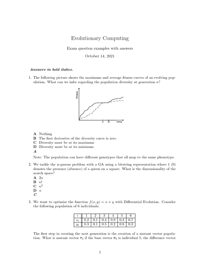 Evol Comp Exam Example | PDF | Evolution | Fitness (Biology)