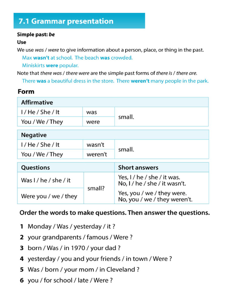Grammar Simple past - To be | PDF