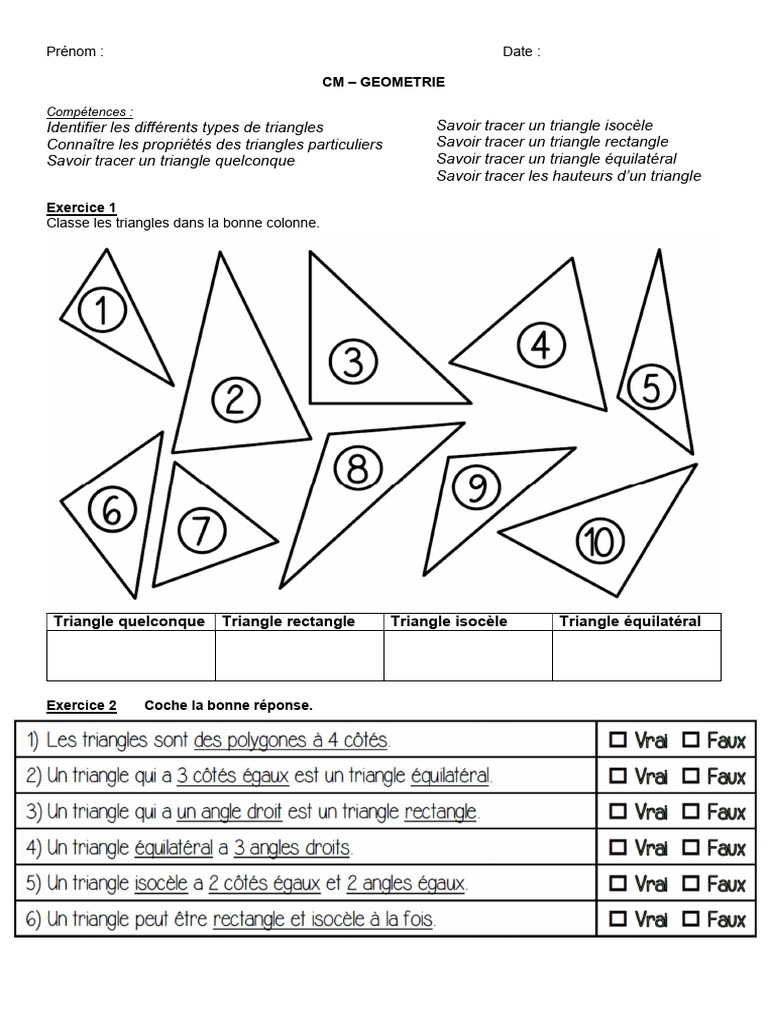 Évaluation des triangles en CM2 | PDF