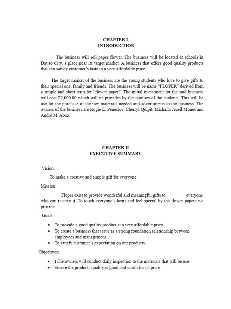 Business Plan Chapter 1&2 | PDF | Career & Growth | Business