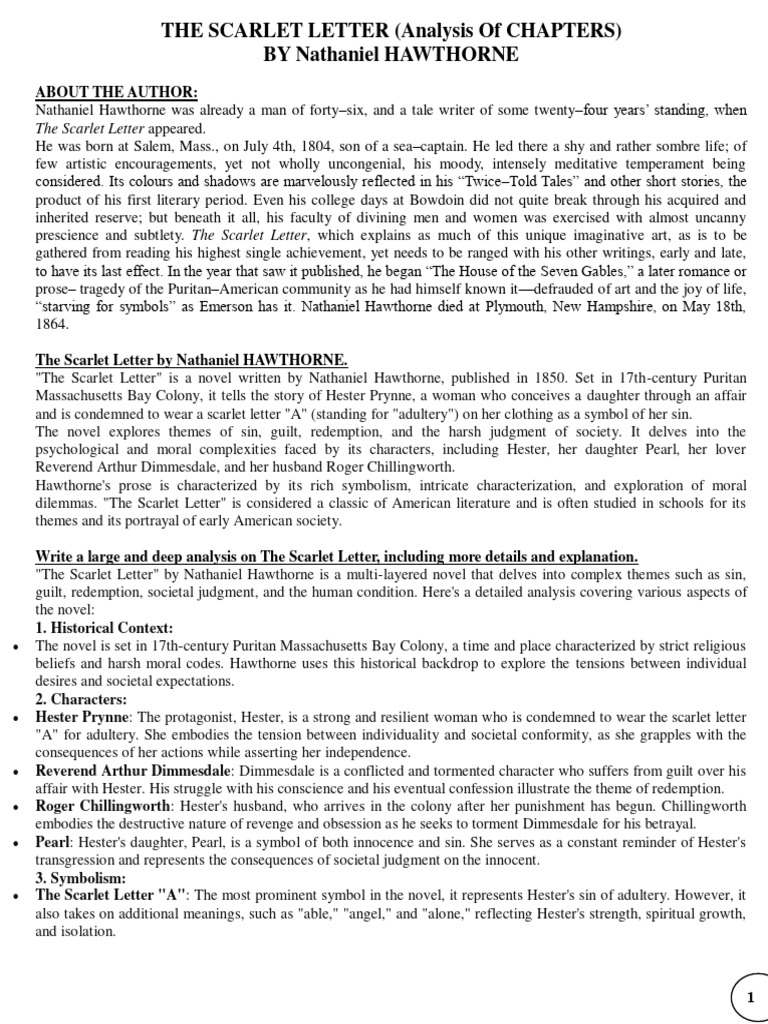 The Scarlet Letter ANALYSIS of CHAPTERS PDF | PDF | The Scarlet Letter ...