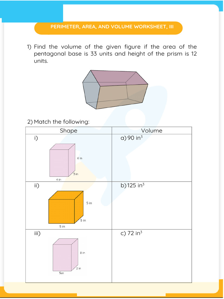 Perimeter Area and Volume Worksheet 3 | PDF