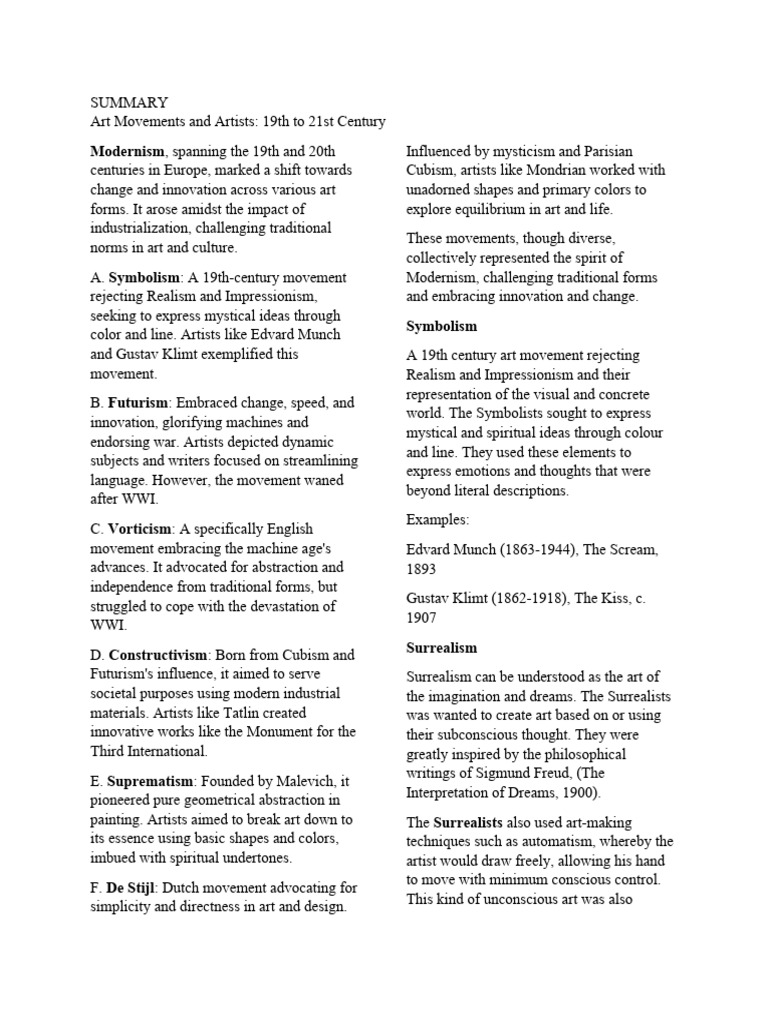 Summary Art App | PDF | Cubism | Modernism
