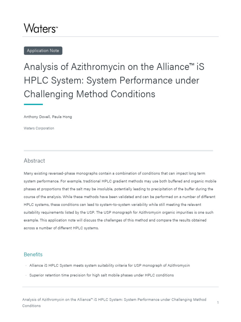 Analysis of Azithromycin On The Alliance HPLC | PDF | High Performance ...