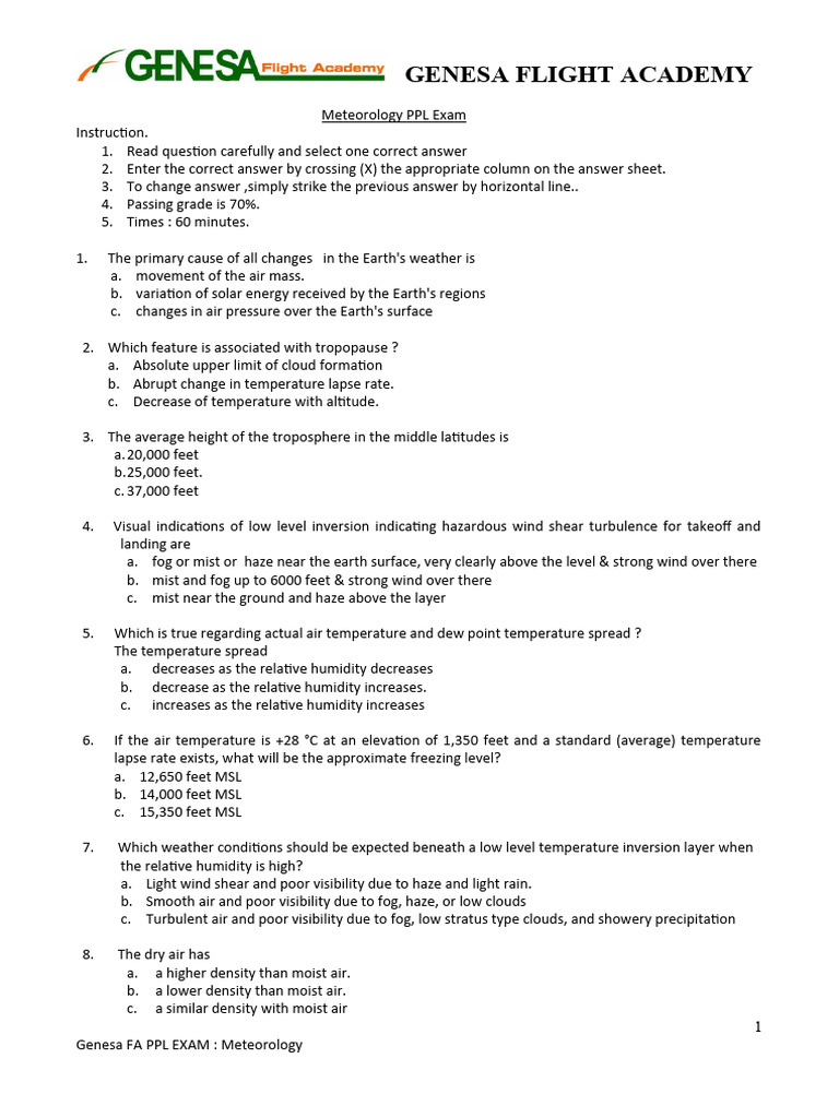 PPL Meteorology | Download Free PDF | Atmosphere Of Earth | Cloud