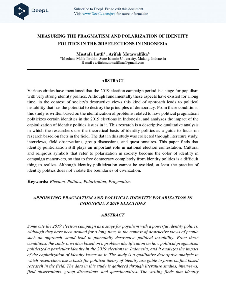 Identity Politics in Indonesia's 2019 Elections | PDF | Identity ...