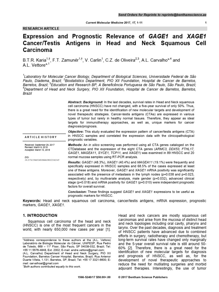 Artigo Current Molecular Medicine 2018 | PDF | Head And Neck Cancer ...