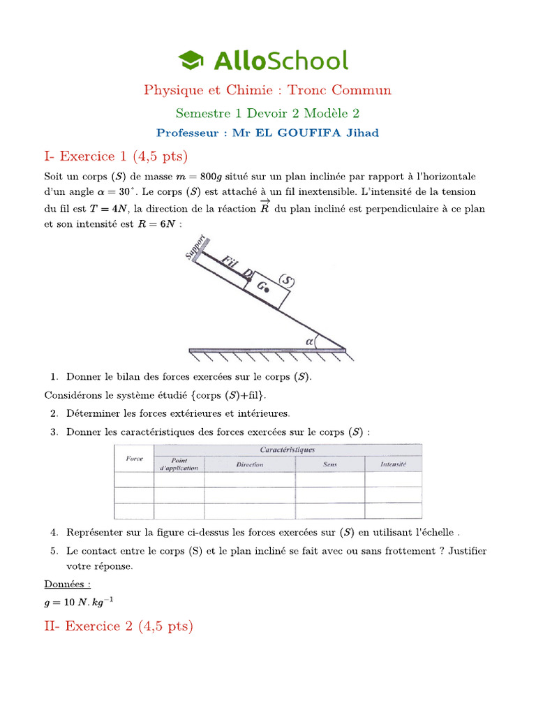 PC TC Semestre 1 Devoir 2 Modele 2 1 | PDF