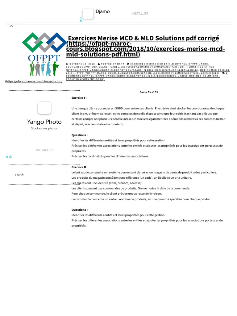 Exercices Merise MCD & MLD Solutions PDF Corrigé Ofppt Maroc - Cours ...