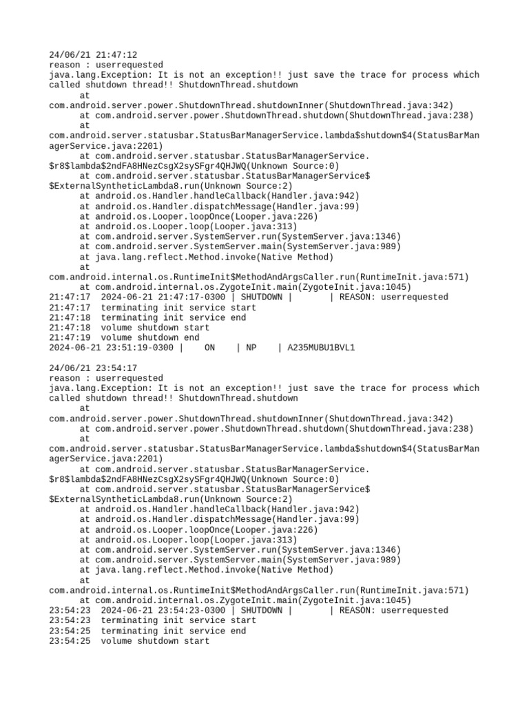 Android Shutdown Process Trace Logs | PDF | Java (Programming Language ...