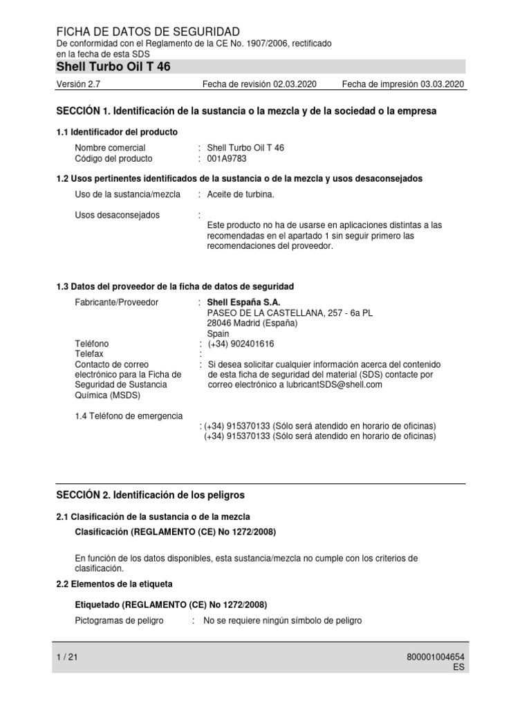 Aceite Turbo T-46 | PDF | Residuos | Química