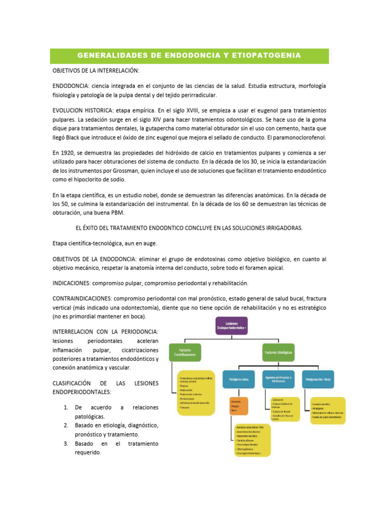Generalidades de Endodoncia y Etiopatogenia | PDF | Inflamación | Especialidades Medicas