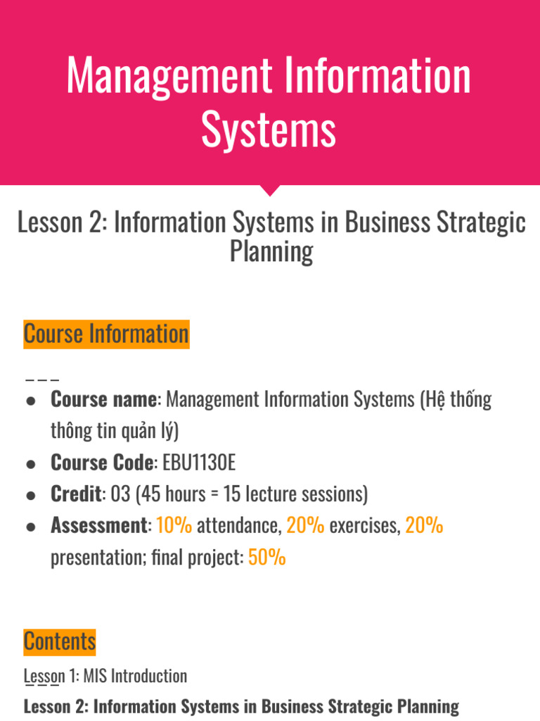 Lesson 2 - Information Systems in Business Strategic Planning | PDF | Strategic Management ...