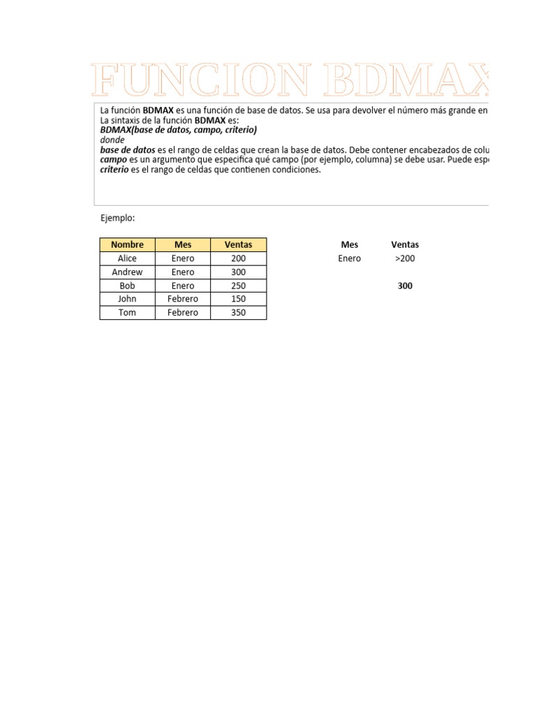 Funciones BDMAX y BDMIN en Bases de Datos | PDF | Bases de datos ...