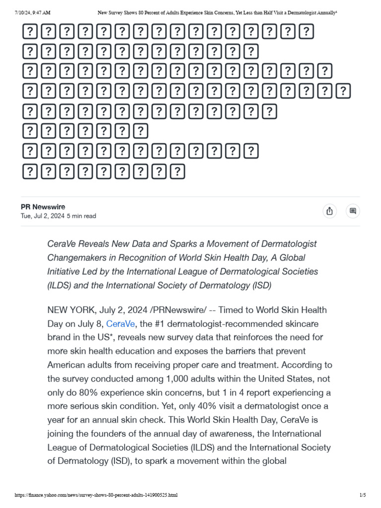 New Survey Shows 80 Percent of Adults Experience Skin Concerns, Yet ...