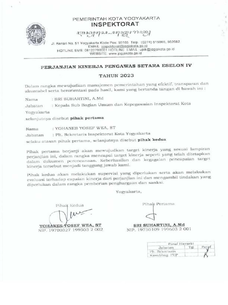 Perjanjian Kinerja Eslon IV Tahun 2023 10478 | PDF